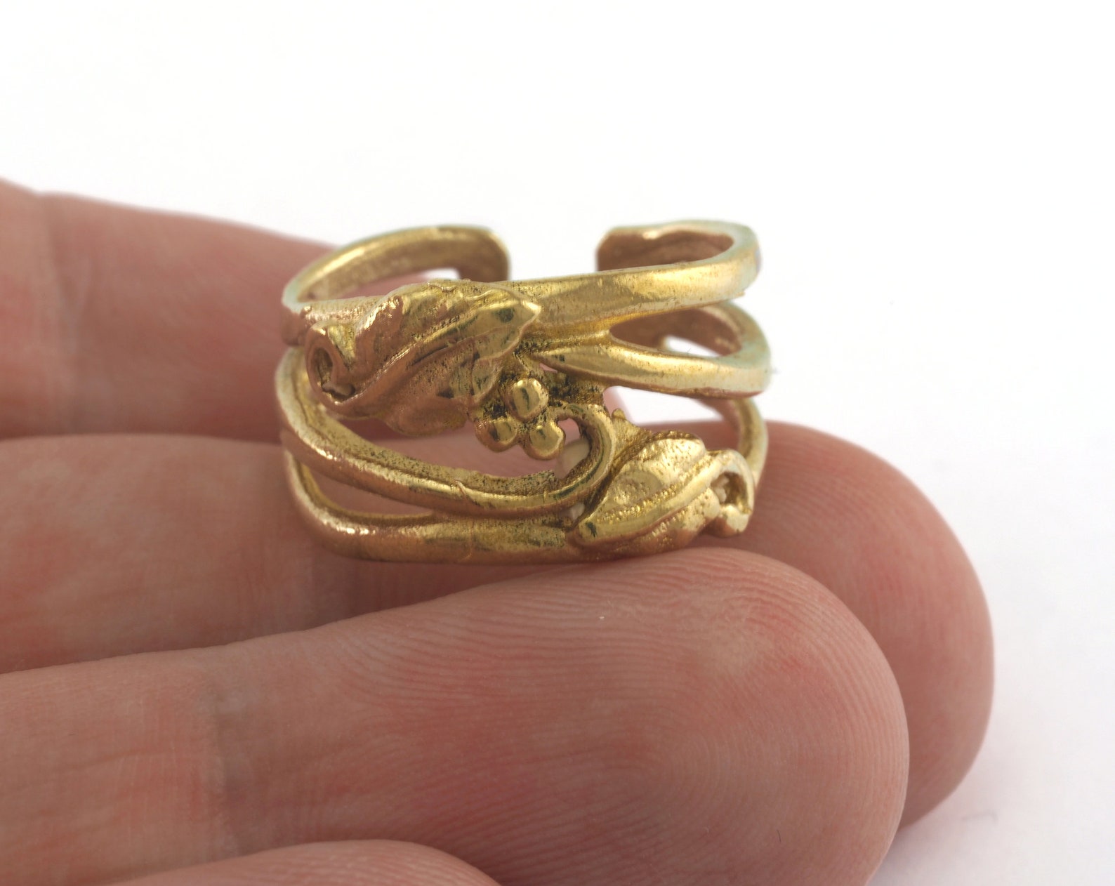 Flower Leaf Ring Adjustable 22x12mm Raw Brass 18mm 8US - Etsy