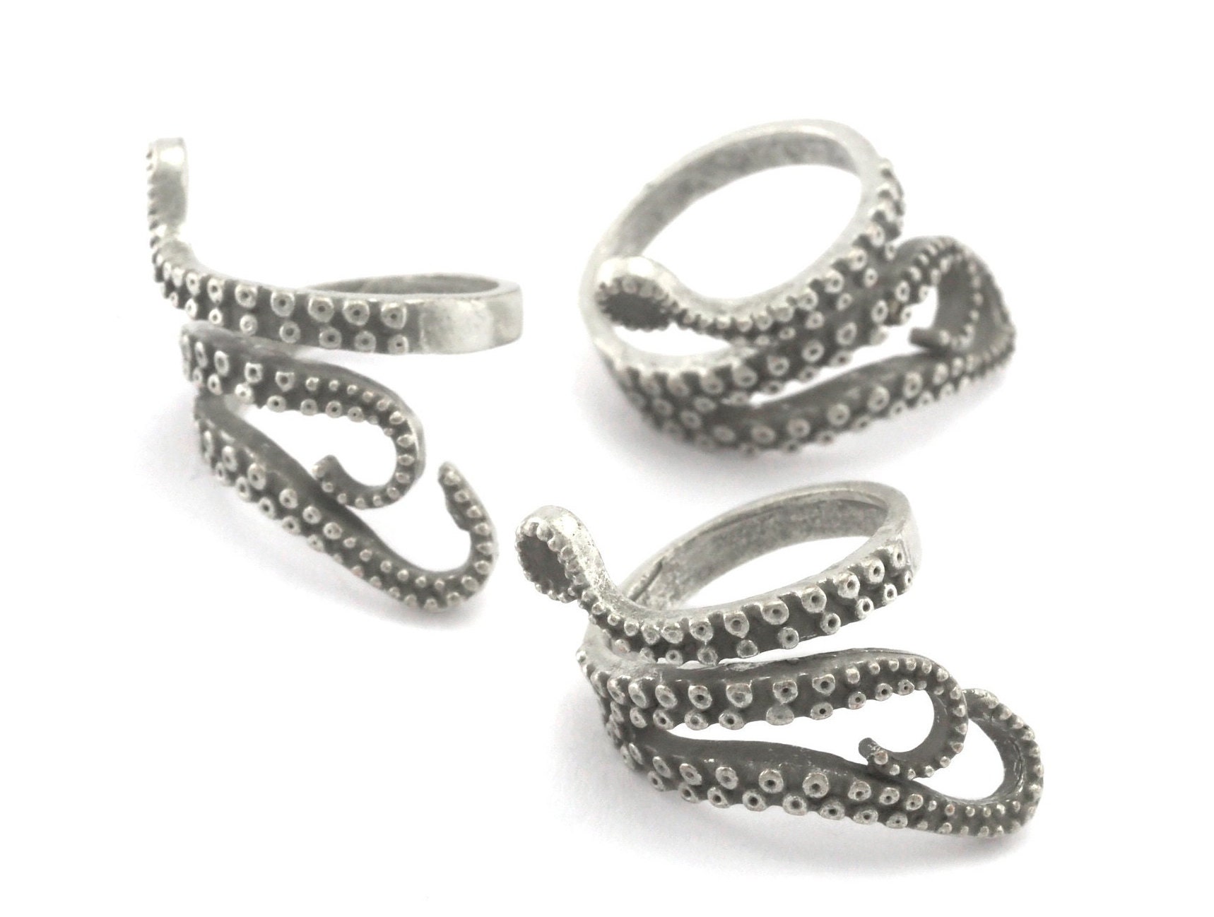 Octopus Tickle Ring With Loop Antique Silver Plated Brass - Etsy