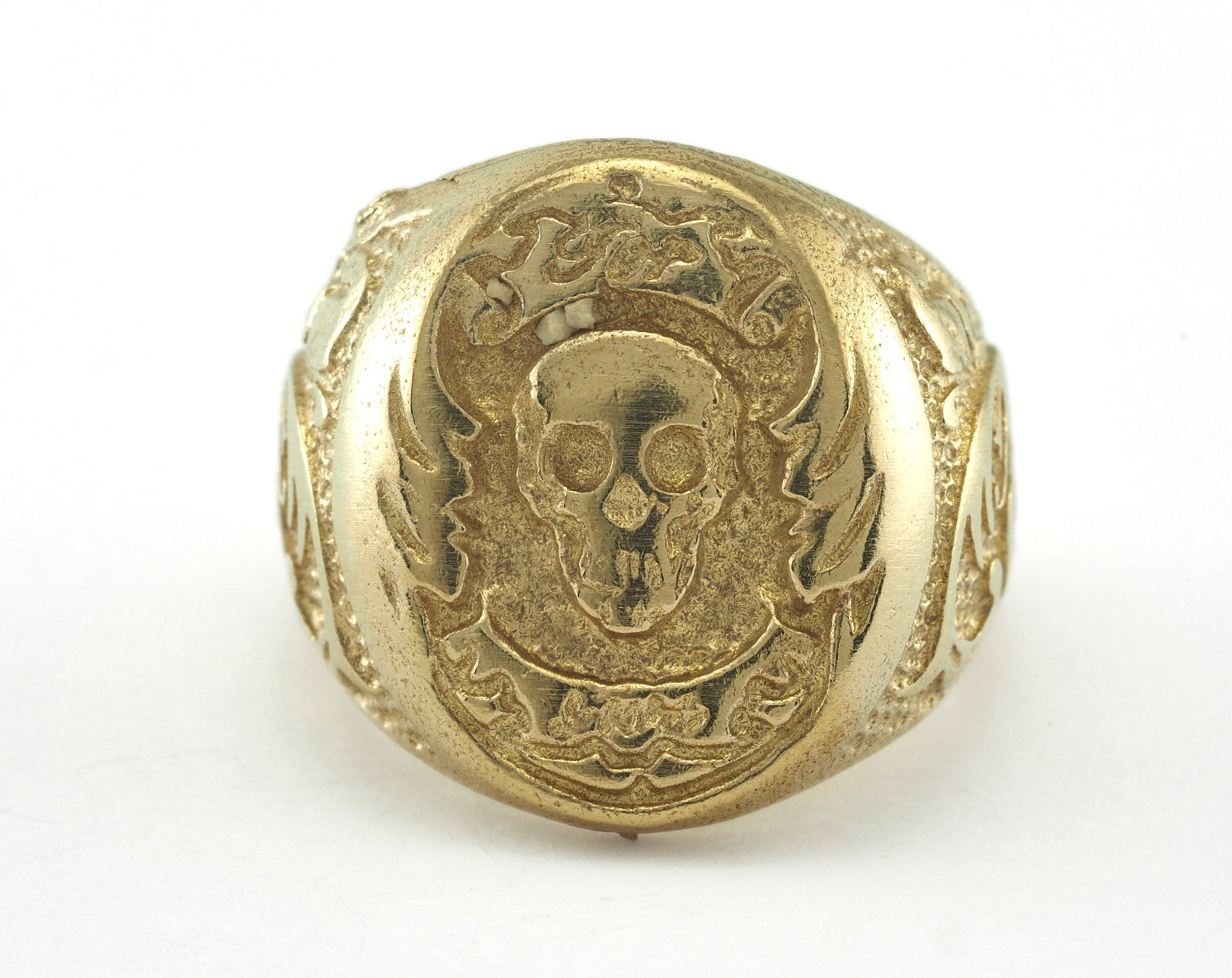 Signet Ring Skull Adjustable Ring Raw Brass 18mm 8US Inner - Etsy