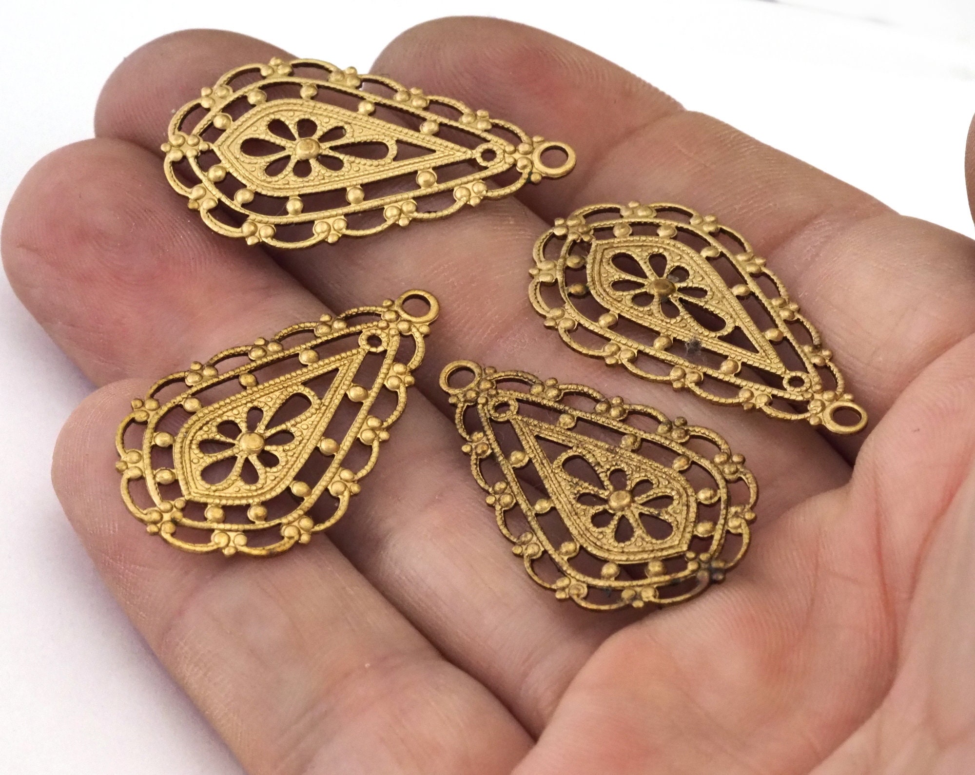 Vintage Raw Brass Filigree Pendant 33x19mm 1 5/16"x3/4" Finding ...