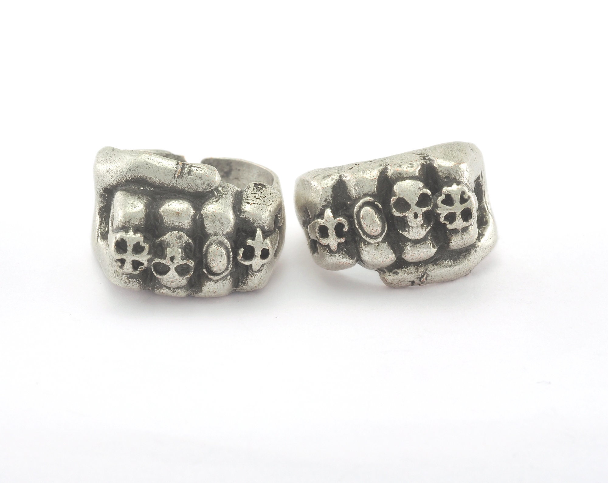 Punch Skull Ring Adjustable Antique Silver Plated Brass 19mm - Etsy