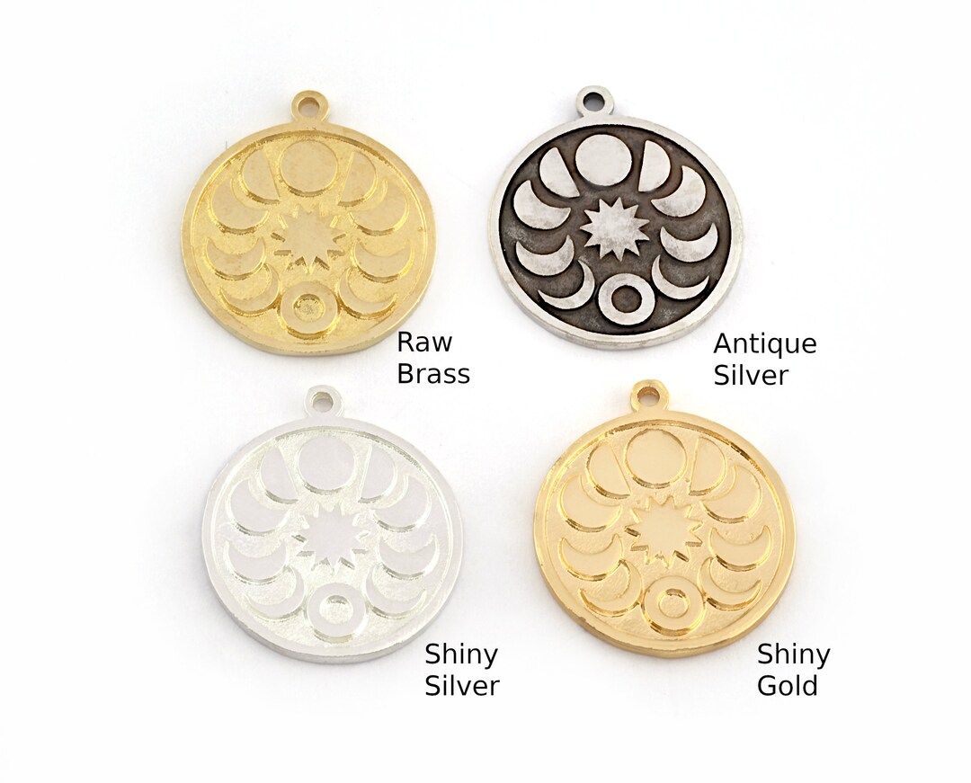 Moon the Phases of the Moon Charms Pendant Raw Brass - Shiny Silver ...