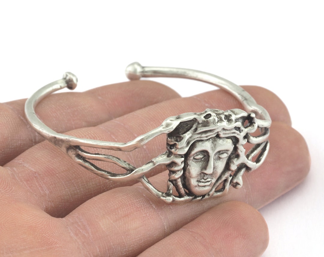 Cuff Bracelet Face Antique Silver Plated Brass (52mm Inner Size ...