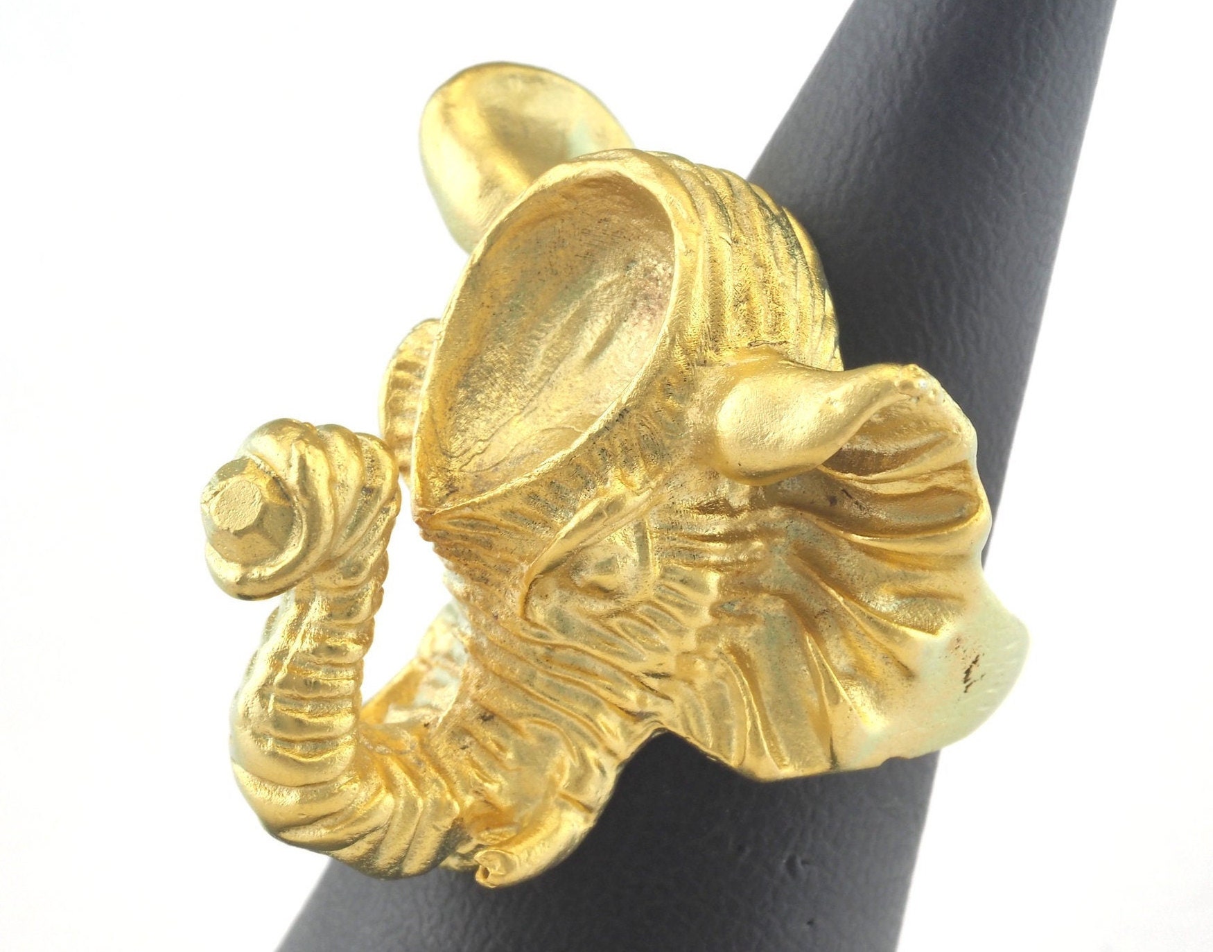 Matte Gold Plated Brass Elephant Ring - Adjustable Bezel Setting -3185 ...