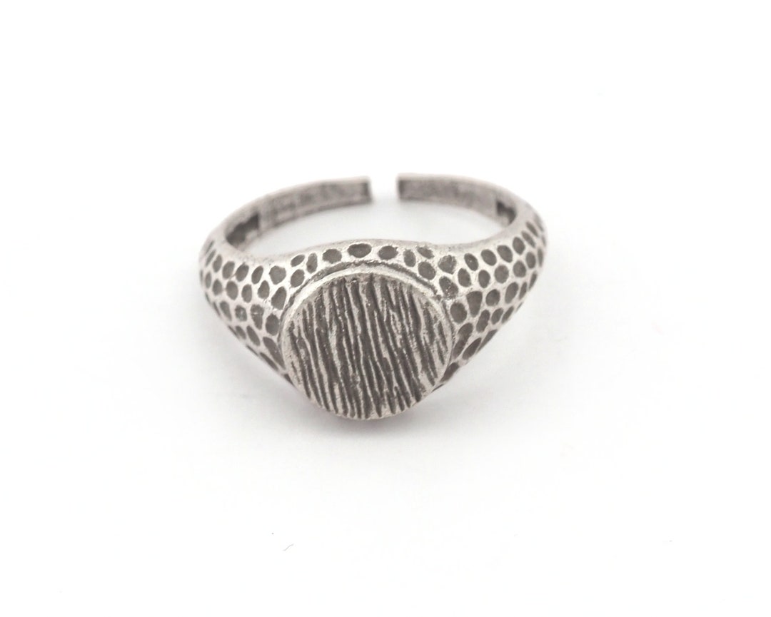 Hammered Brushed Signet Ring Blank - Adjustable Antique Silver Plated ...