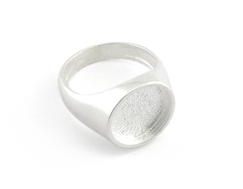 Signet Setting Ring 12mm Shiny Silver Blank Size Cabochon Mounting or ...