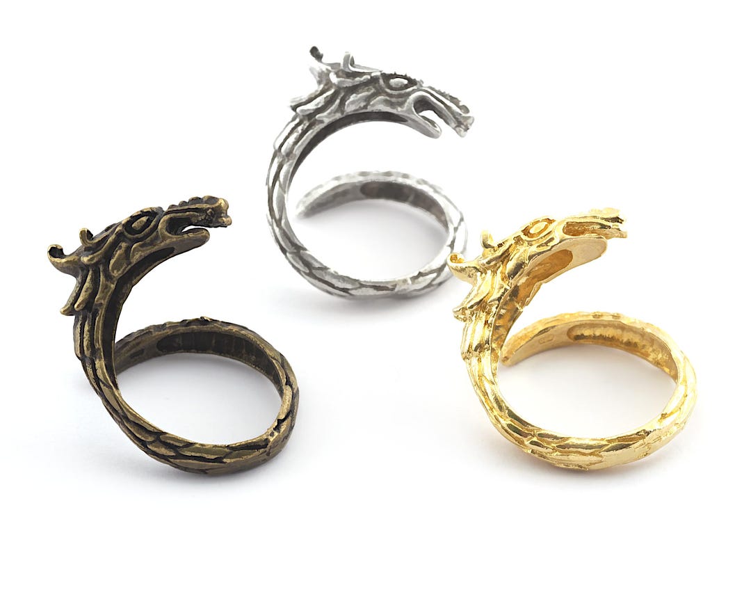 Adjustable Dragon Ring, Raw Brass, Antique Silver, Bronze Finish -2742 ...