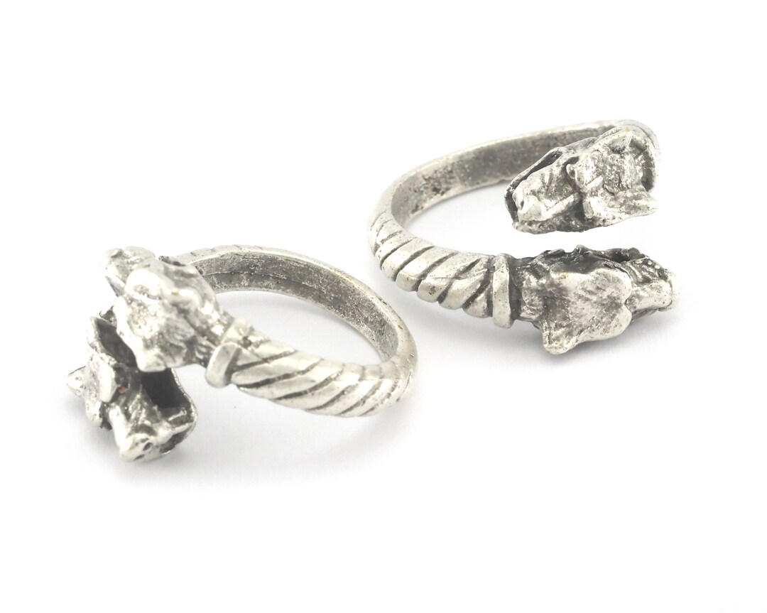 Dog Pitbull Head Ring Adjustable Ring Antique Silver Plated Brass 4015 ...