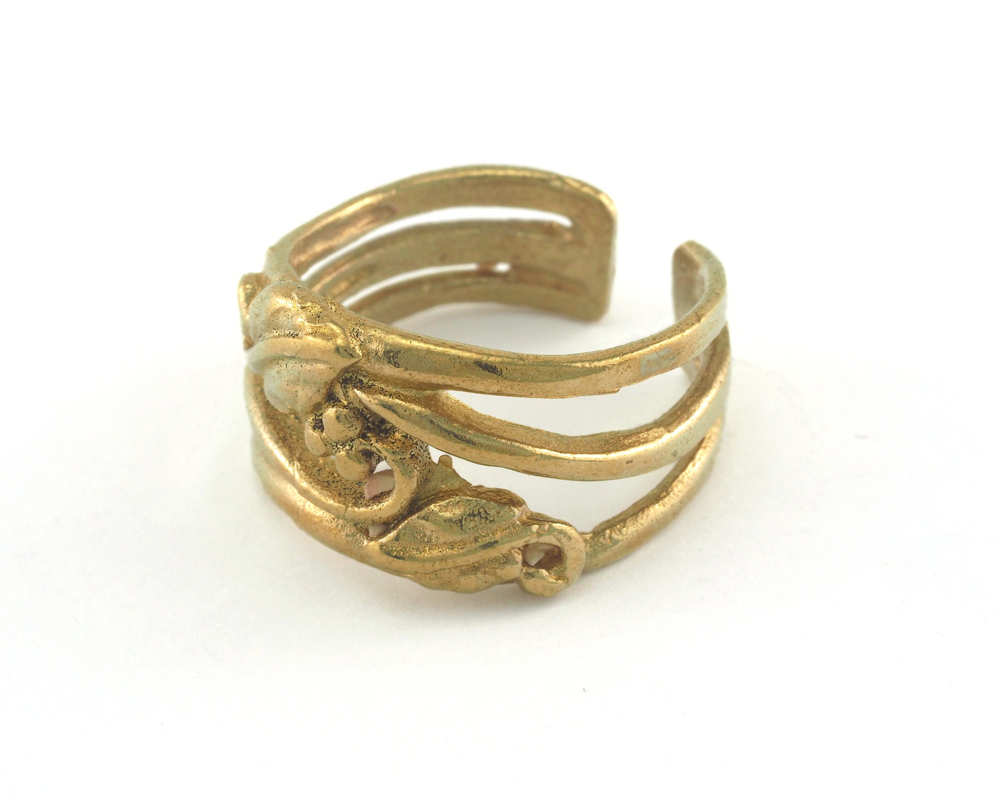 Flower Leaf Ring Adjustable 22x12mm Raw Brass 18mm 8US - Etsy