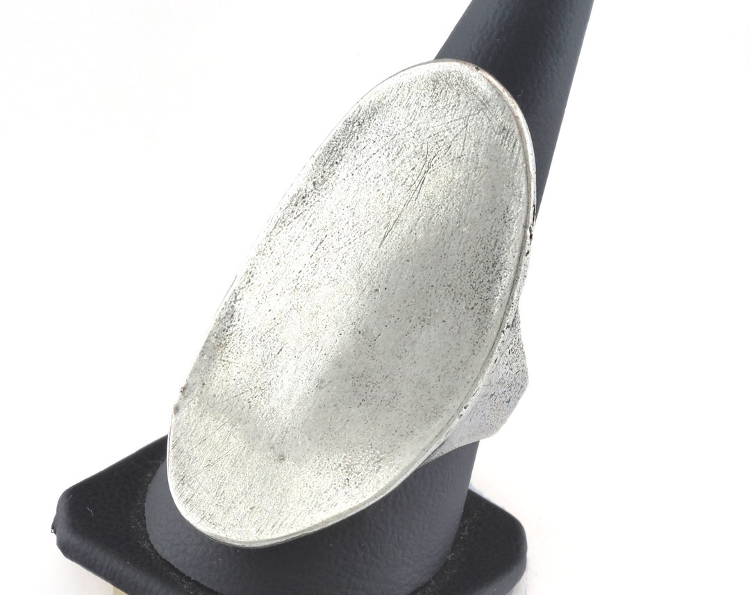 Adjustable Oval Ring Antique Silver Plated Brass (18mm 8US Inner Size ...