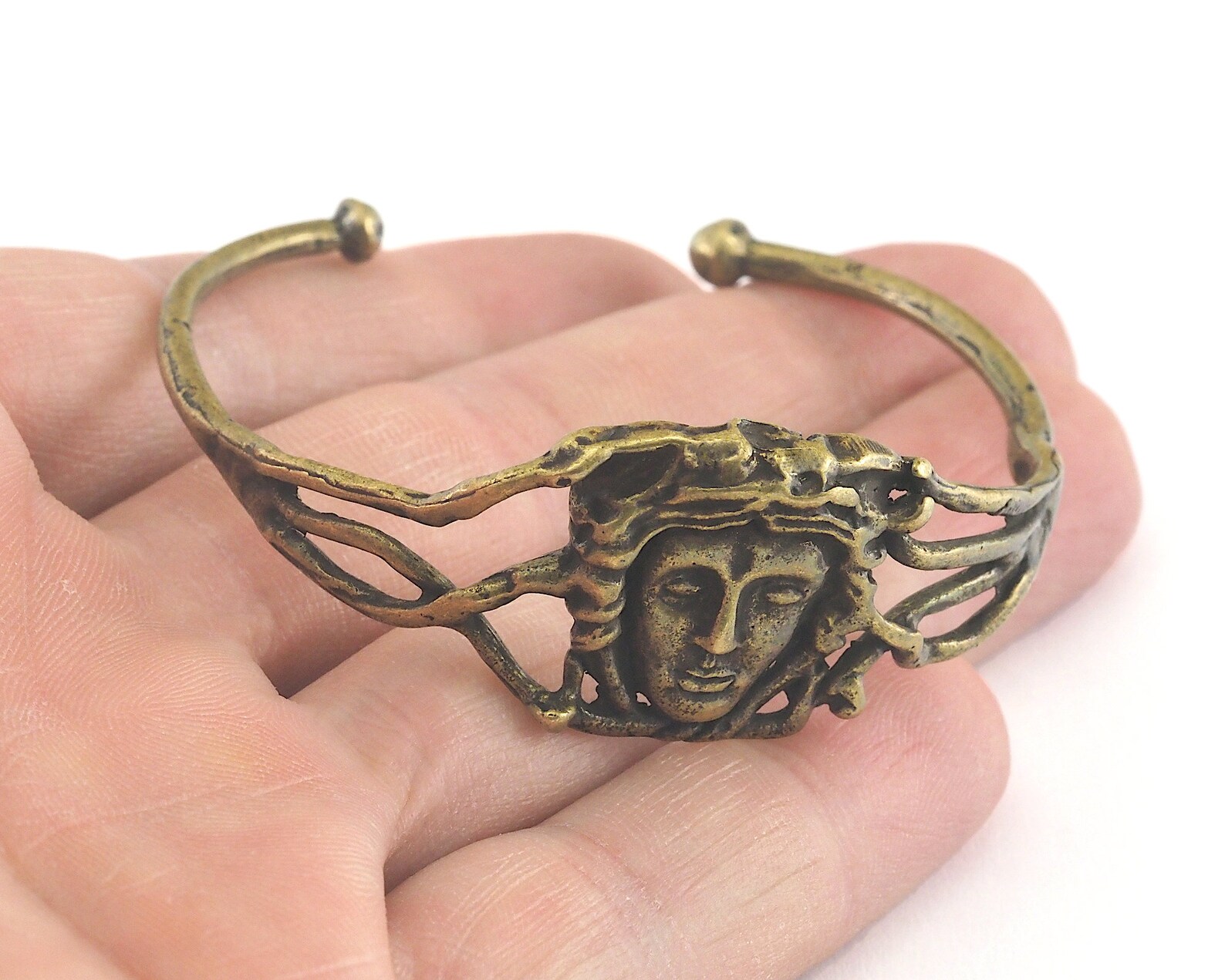 Face Cuff Bracelet Antique Yellow Brass (52mm Inner Size - Adjustable ...