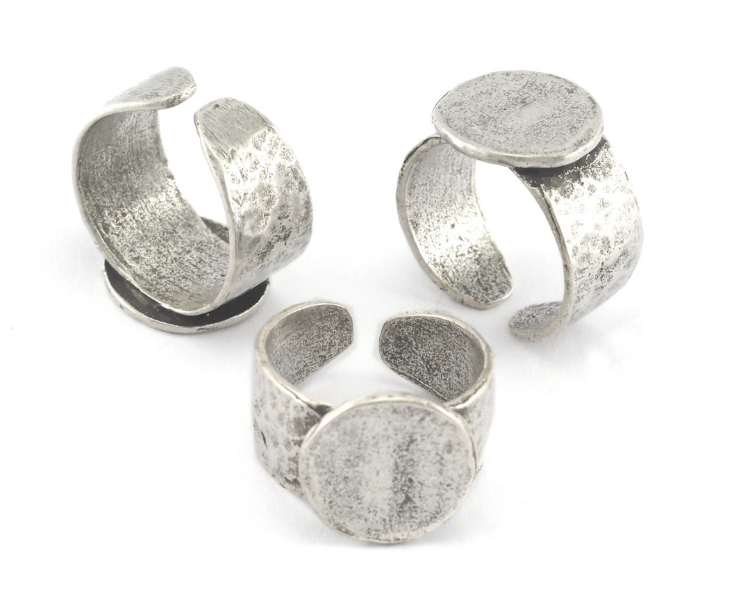 Antique Silver Plated Brass Signet Ring – Adjustable Hammered Blank ...