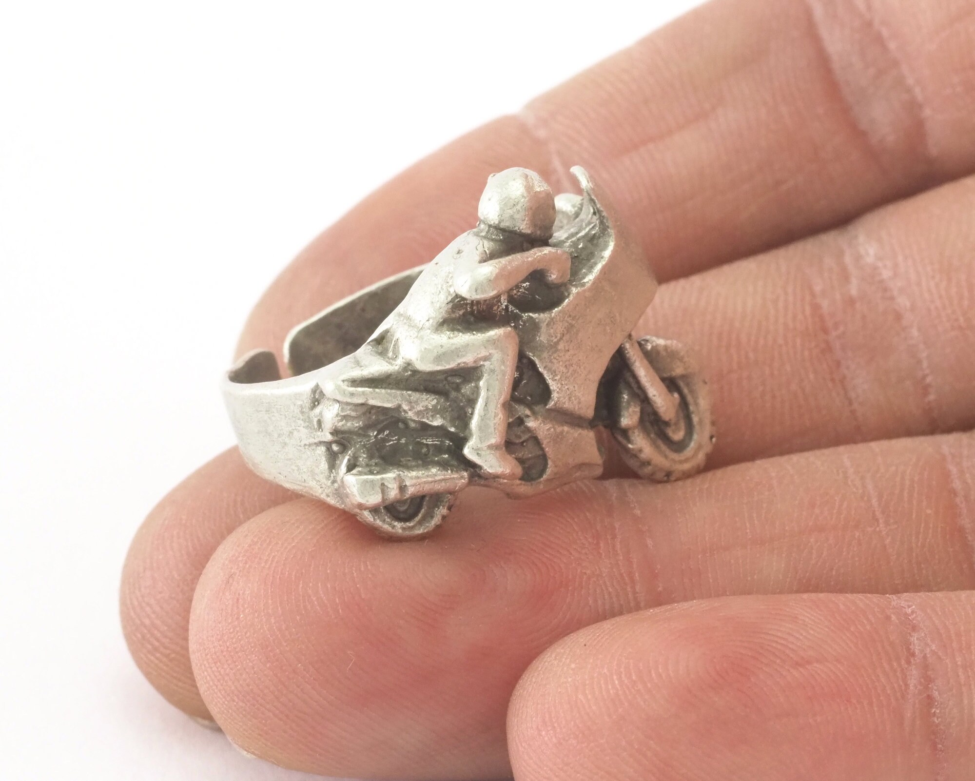 Motorcycles Ring Adjustable Ring Antique Silver Plated Brass | Etsy