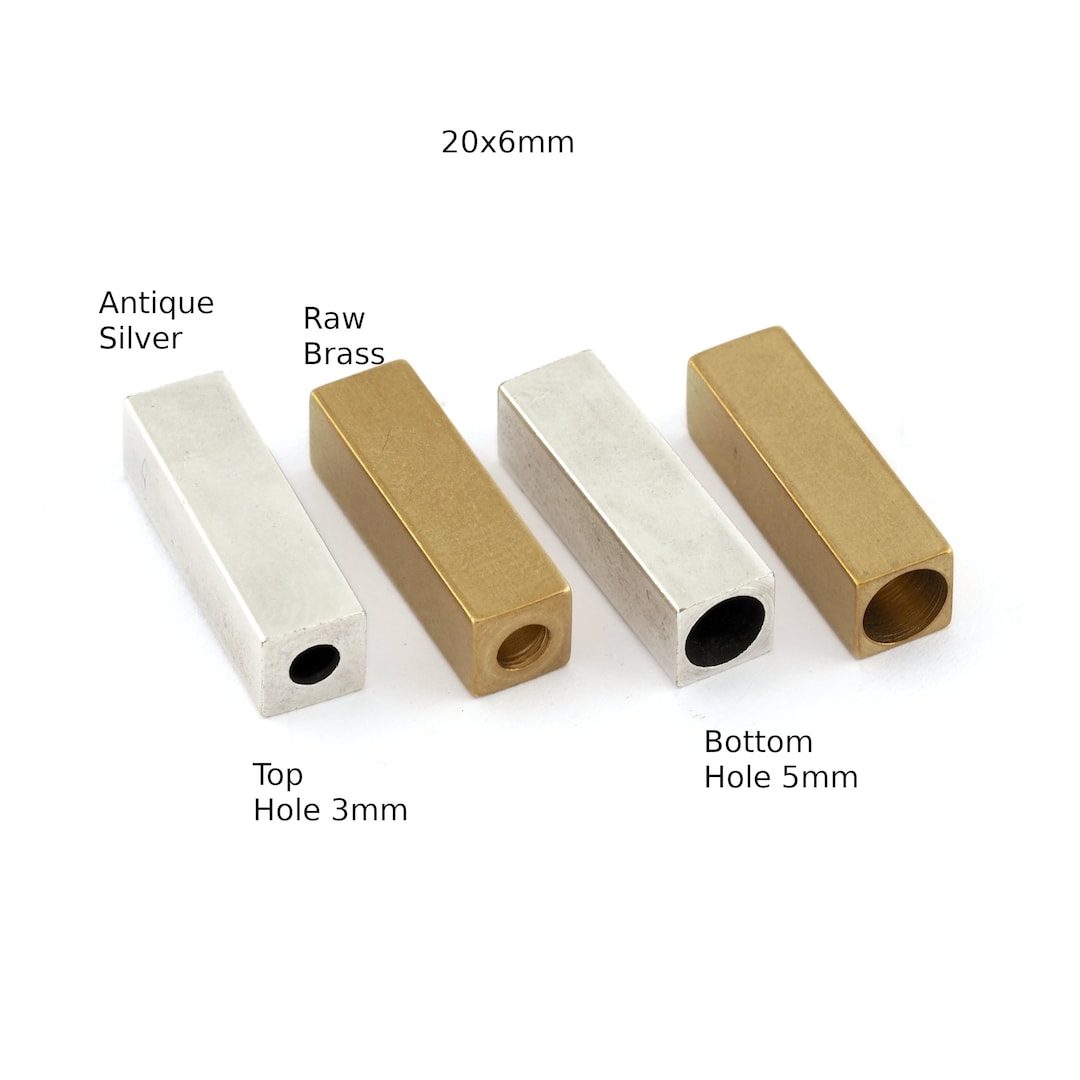 Cuboid Tube Square End Cap Raw Brass, Antique Silver 6x20mm Decorative ...