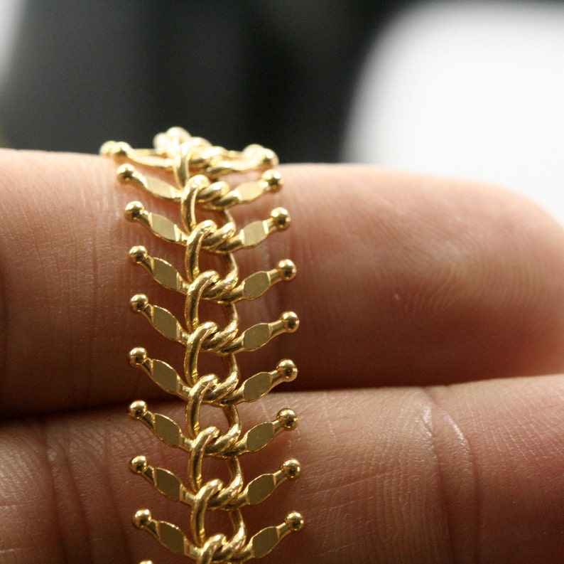 Fish Bone, Centipede Gold Plated Brass Chain 1 Mt 3,3 Feet Width 12mm 0 ...