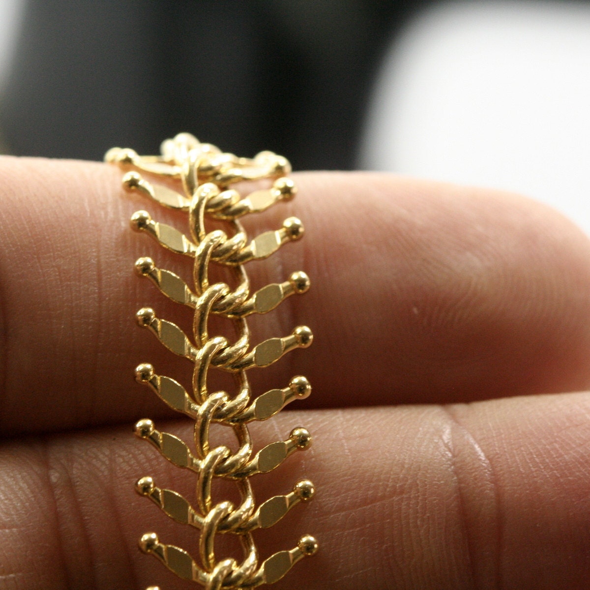 Fish Bone, Centipede Gold Plated Brass Chain 1 Mt 3,3 Feet Width 12mm 0 ...