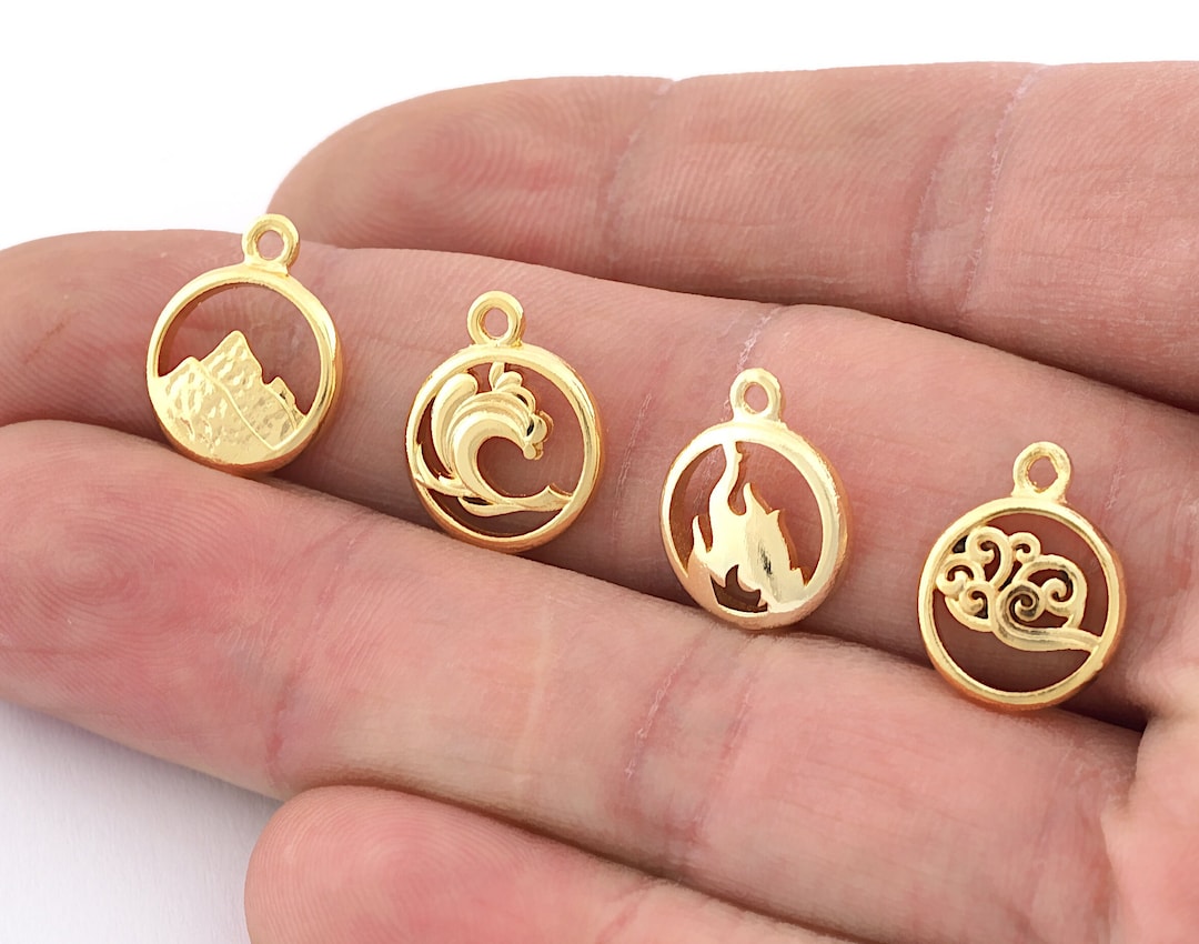 Gold Plated Brass Four Elements Charms, Water, Fire, Earth, Air ...