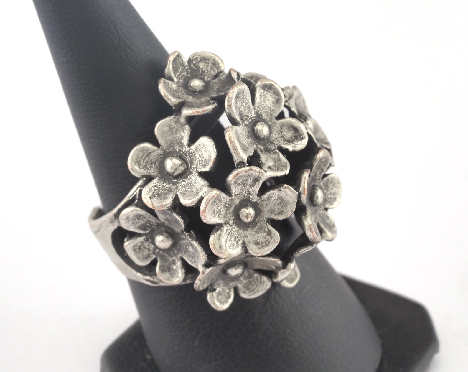 Flowers Ring Adjustable Ring Antique Silver Plated Brass 18mm - Etsy
