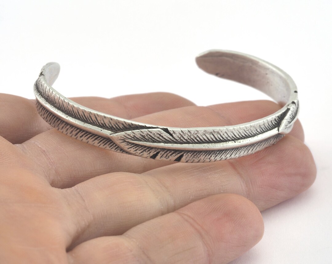 Cuff Bracelet Feather Antique Silver Plated Brass (62mm Inner Size ...