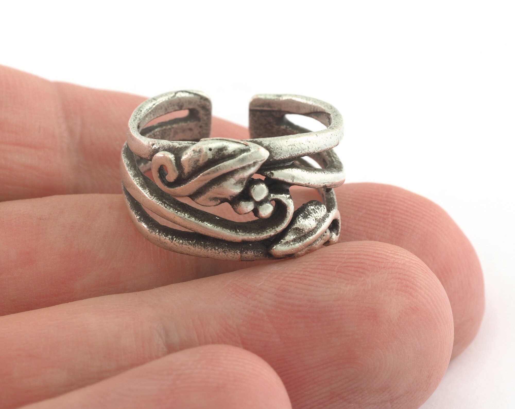 Flower Leaf Ring Adjustable 22x12mm Antique Silver Plated | Etsy