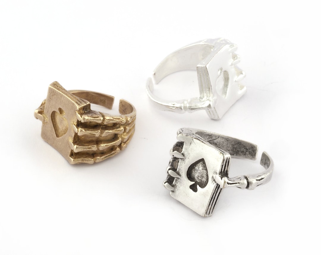 Spades Ring Adjustable Raw Brass, Shiny Silver, Antique Silver (21mm ...