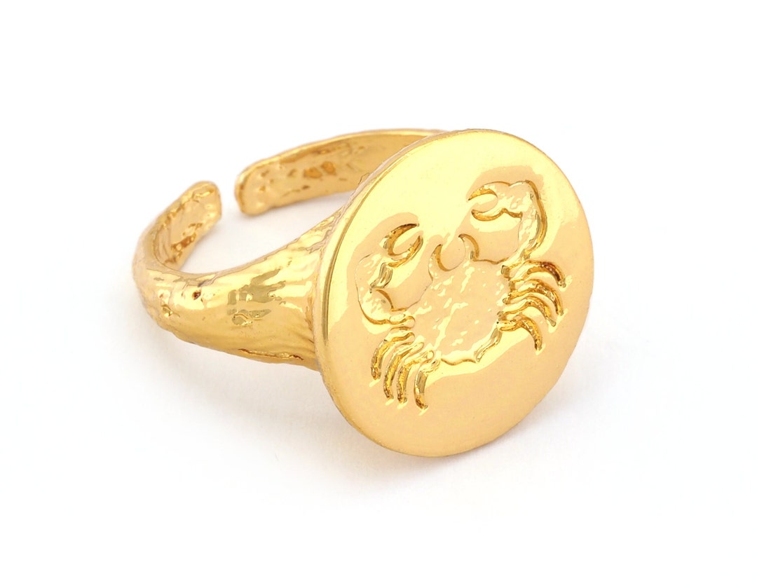 Cancer Zodiac Ring – Gold Plated Brass Adjustable Horoscope Band -4862 ...