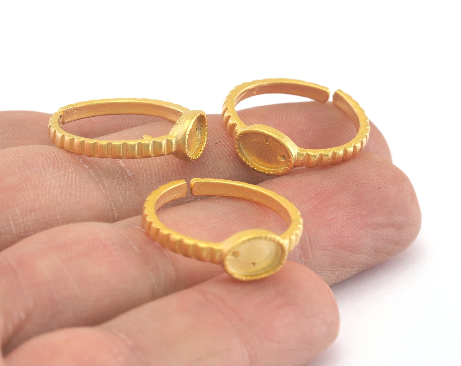 Matte Gold Plated Adjustable Bezel Ring - Oval Setting (17mm / 7US Size ...