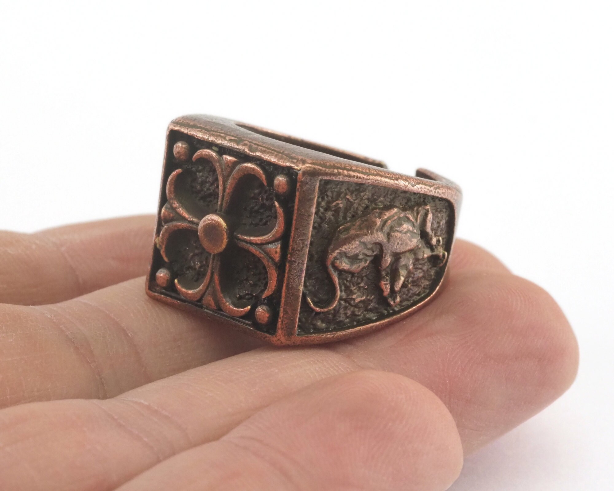 Signet Ring Adjustable Antique Copper Plated Brass 19.5mm | Etsy