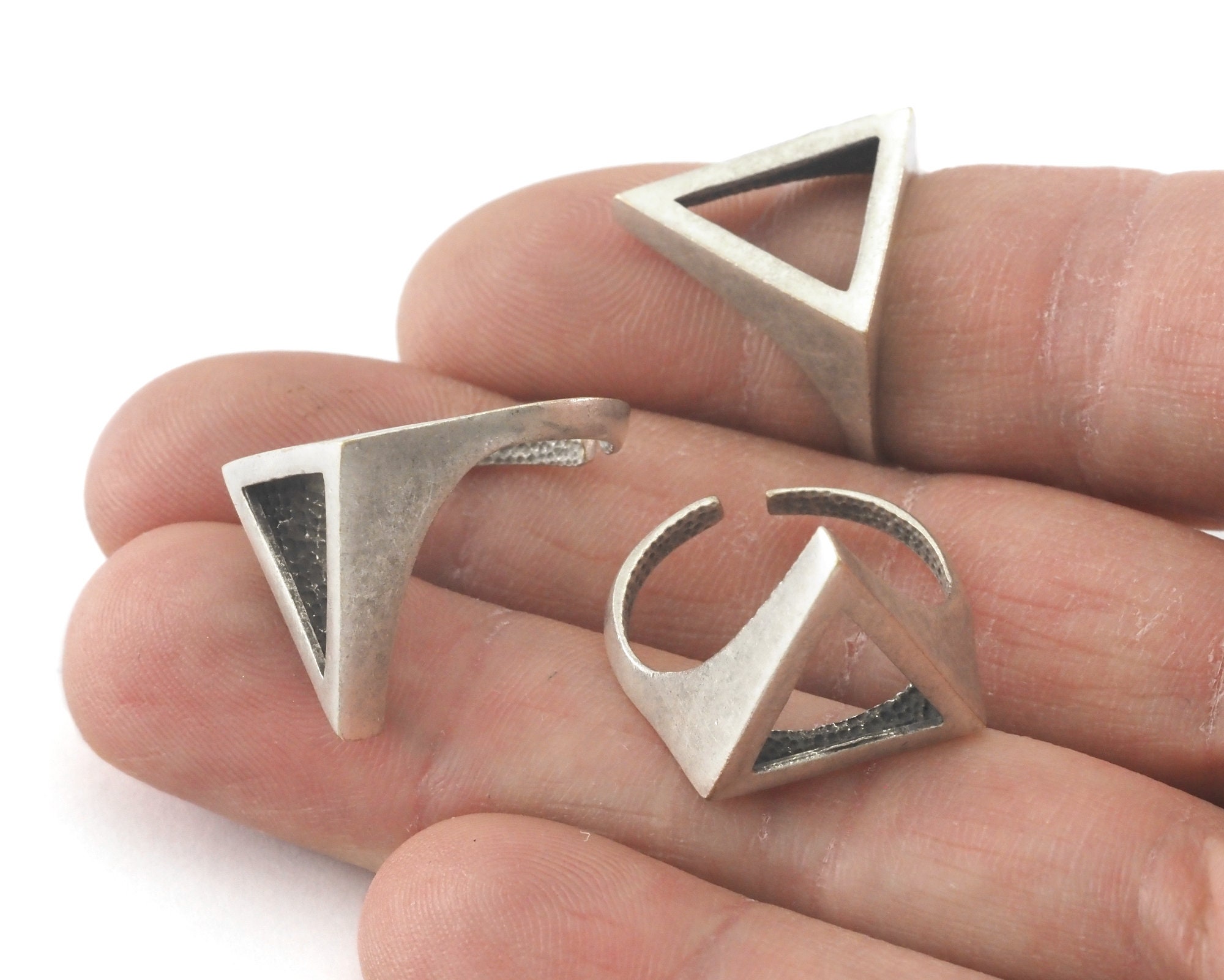 Open Triangle Ring Adjustable Antique Silver Plated Brass | Etsy