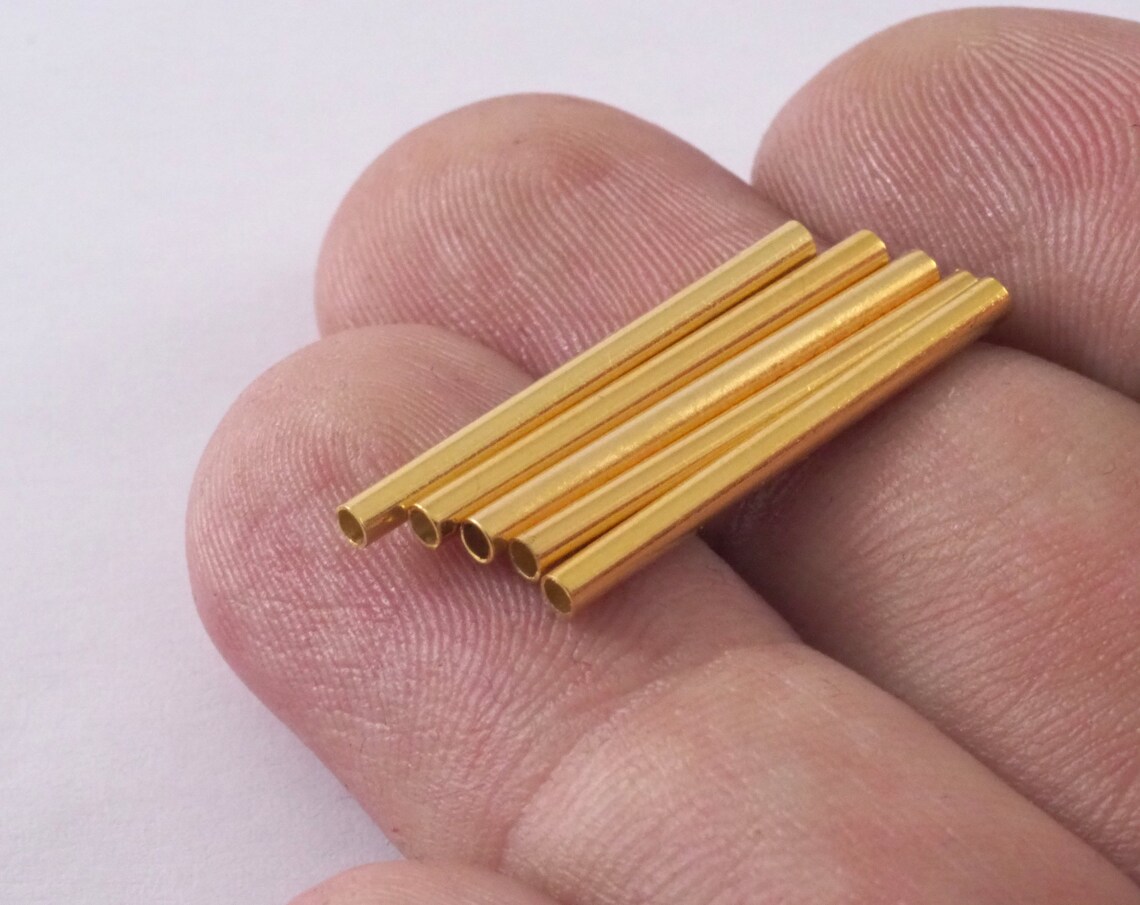 Round Tube 2x50mm ( 1,6mm Hole) (shiny) Gold Plated Brass Finding Charm ...