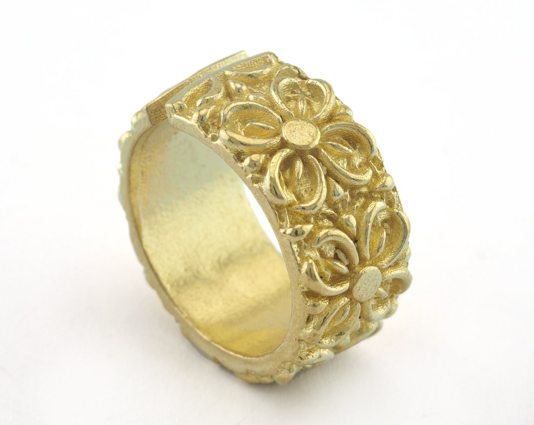 Flower Textured Adjustable Ring Raw Brass (19mm 9US Inner Size) 3262 ...