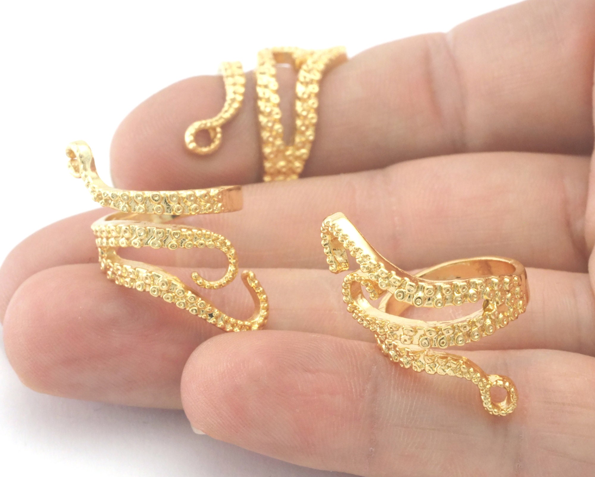 Octopus Tickle Ring With Loop Shiny Gold Plated Brass 18mm - Etsy