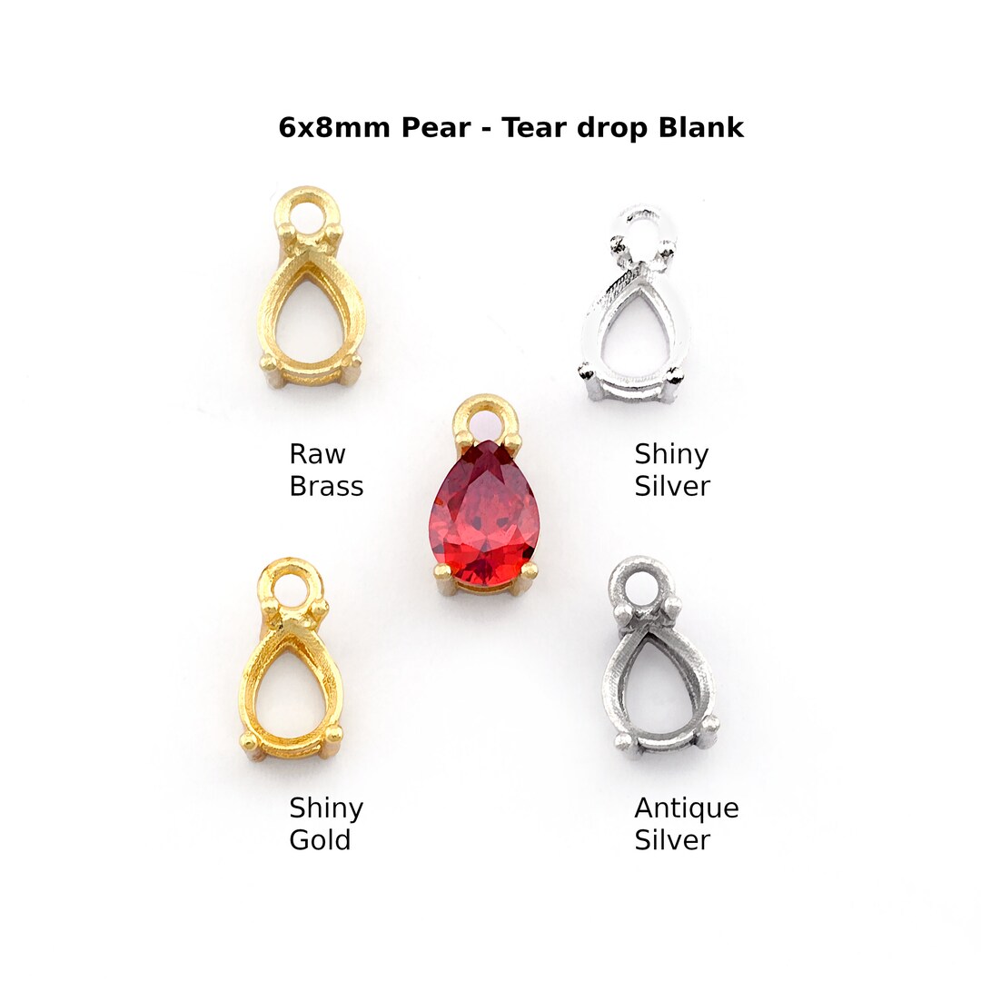 Pear - Tear Drop Charms Prong Rhinestone Blank Setting Raw Brass, Shiny ...