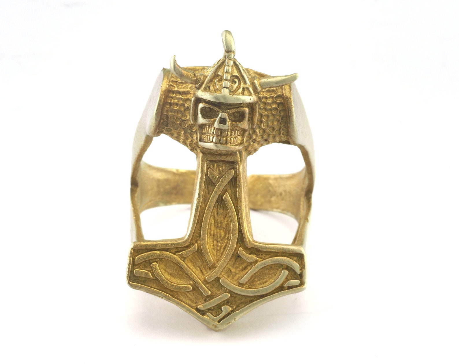 Viking Skull Ring Adjustable Ring Raw Brass (19mm 9US Inner Size ...
