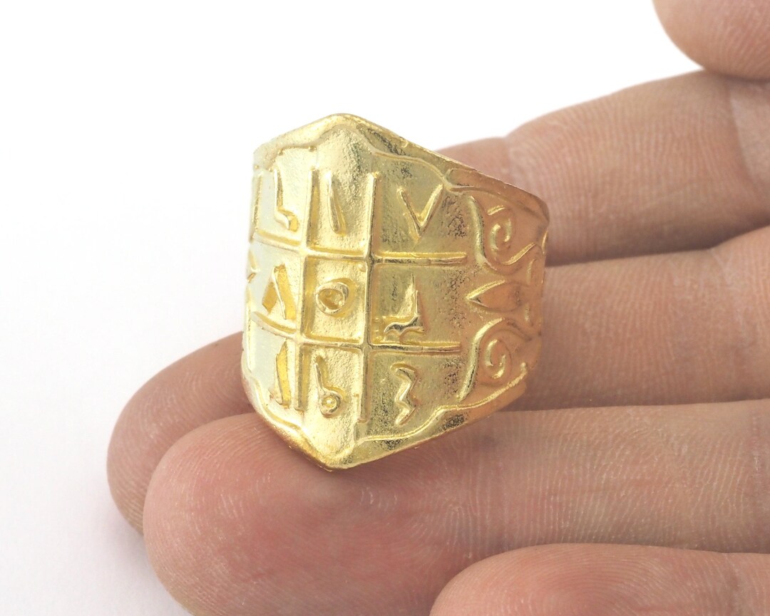 Signet Ring Symbols Adjustable Ring Raw Brass (20mm 10.5US Inner Size ...