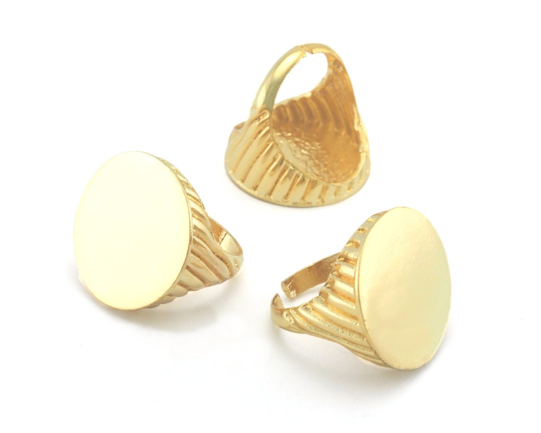Gold Plated Brass Signet Ring Blank – Adjustable (17-18mm, 7-8US Size ...
