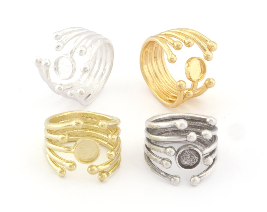 Art Ball Head Ring Adjustable Ring Bezel Raw Shiny, Antique Silver ...