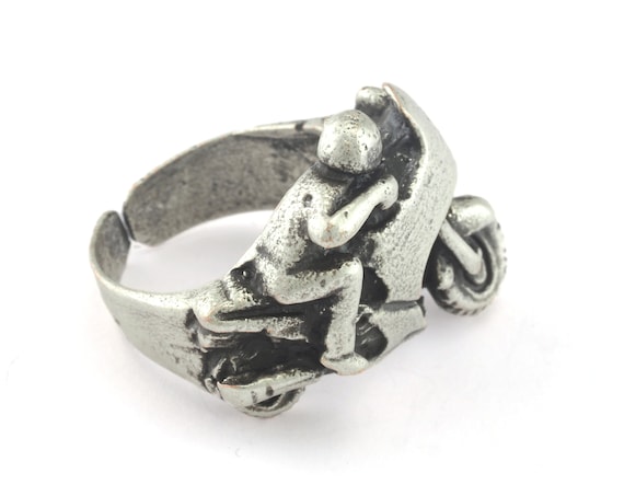 Motorcycles Ring Adjustable Ring Antique Silver Plated Brass - Etsy
