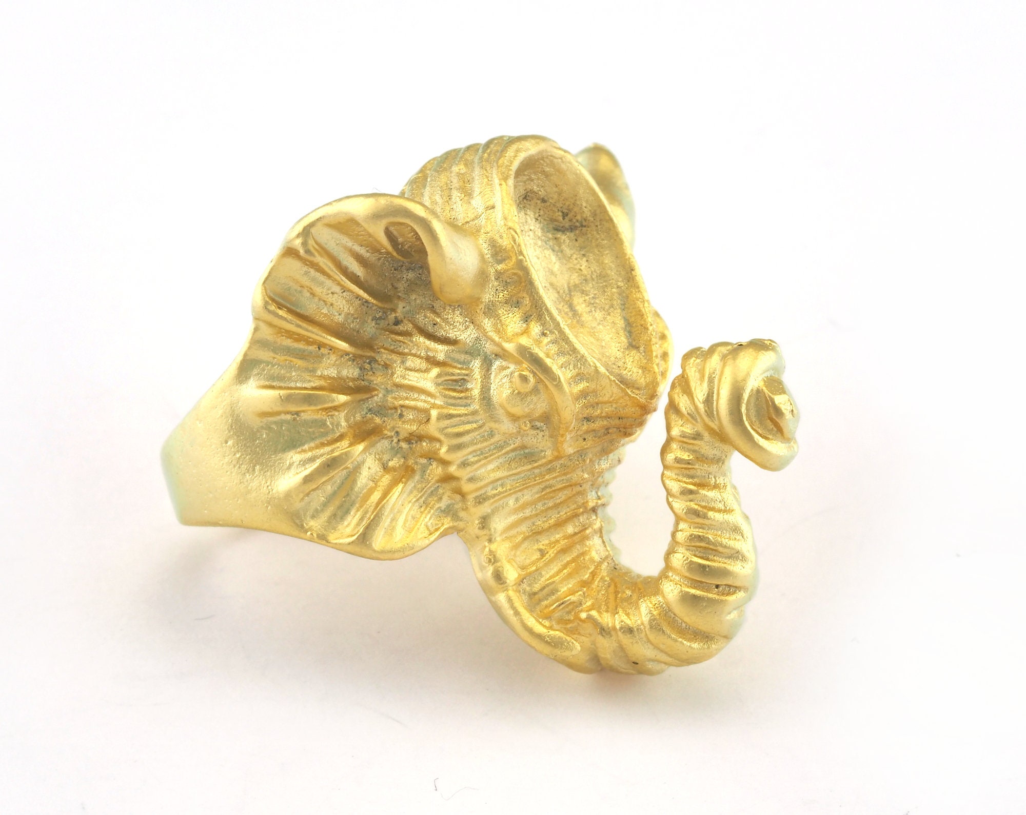Matte Gold Plated Brass Elephant Ring - Adjustable Bezel Setting -3185 ...