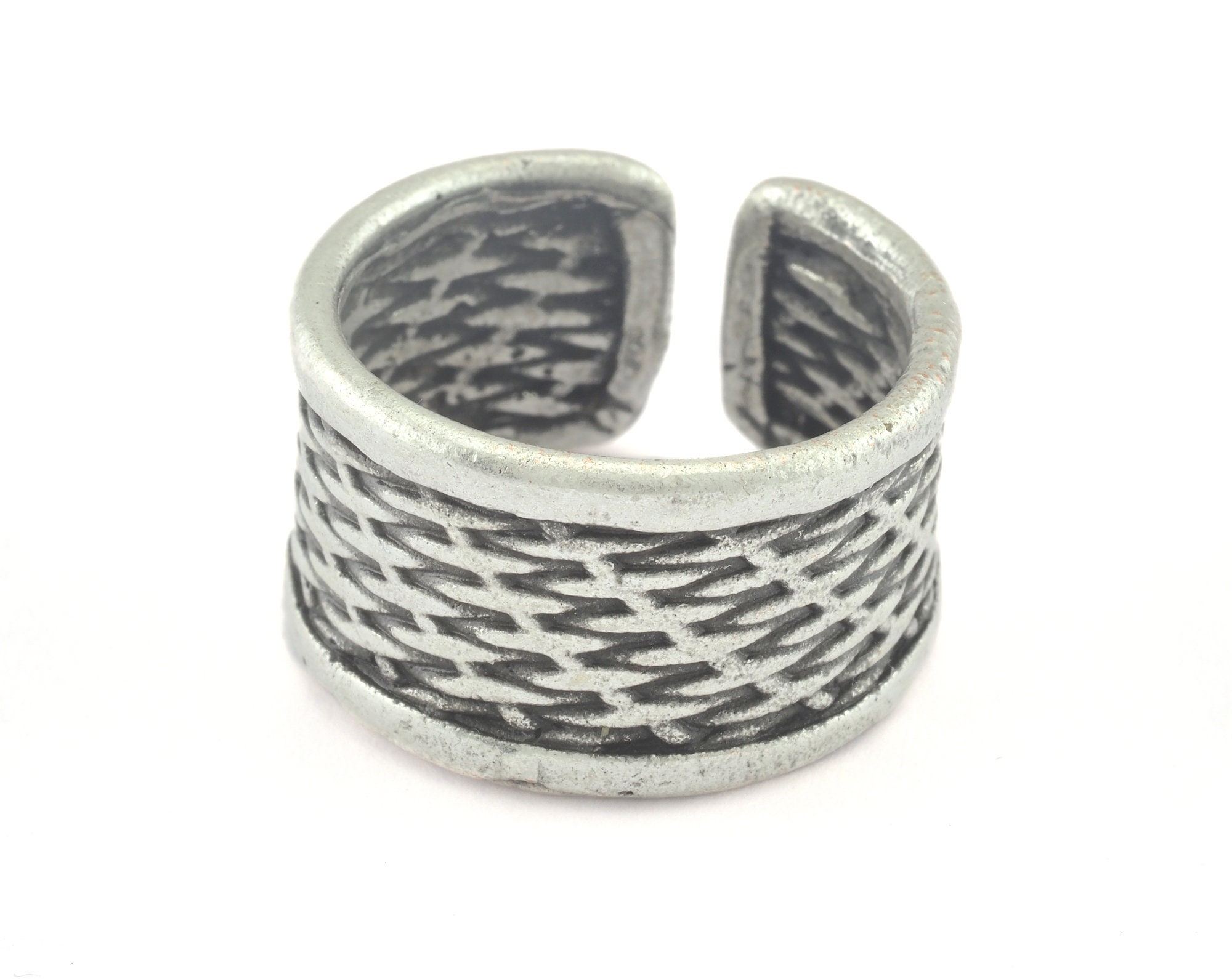 Band Ring Textures Adjustable Ring Antique Silver Plated Brass | Etsy