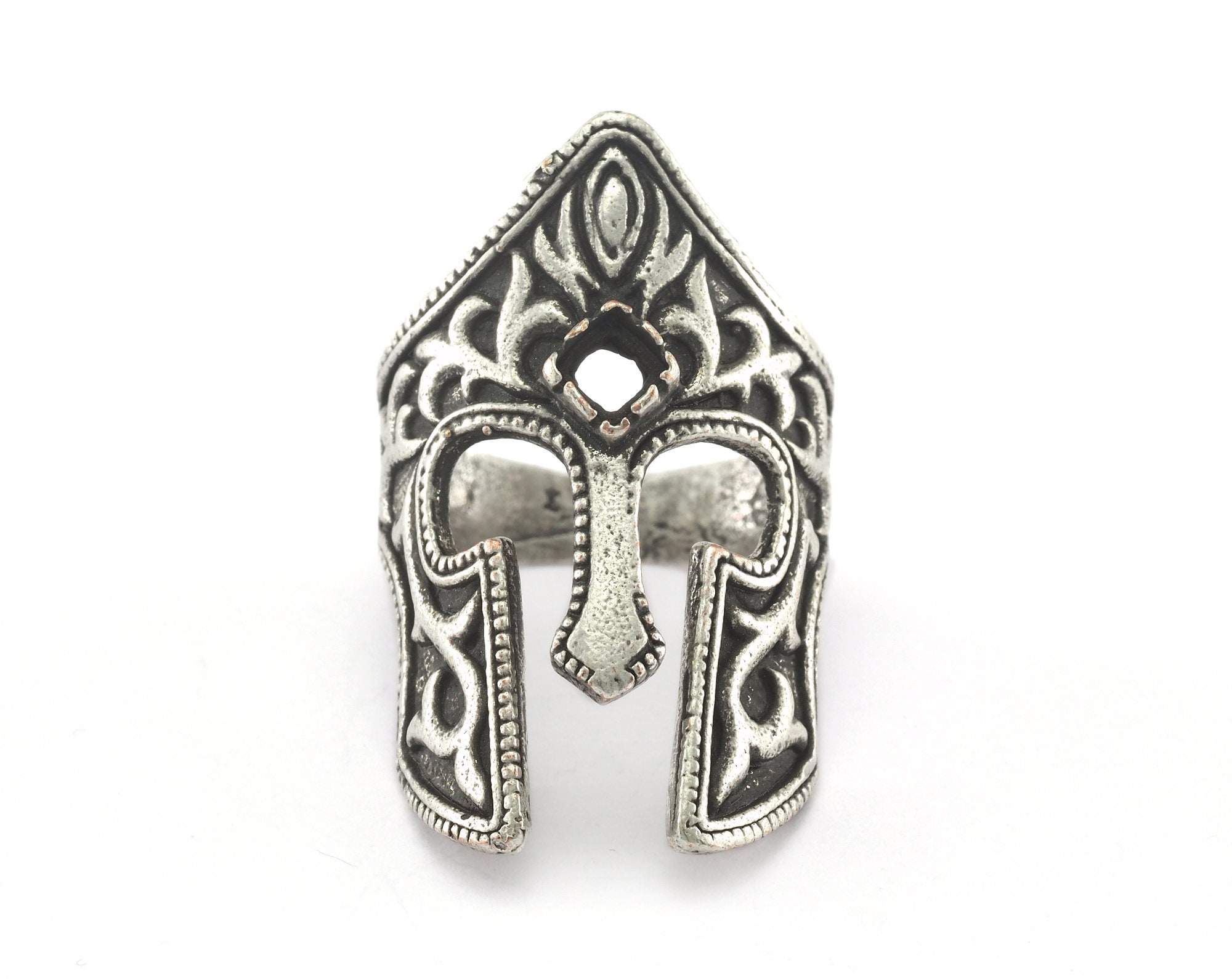 Antique Silver Helmet Ring - Adjustable Brass Band, US Size 8.5 -2531 ...