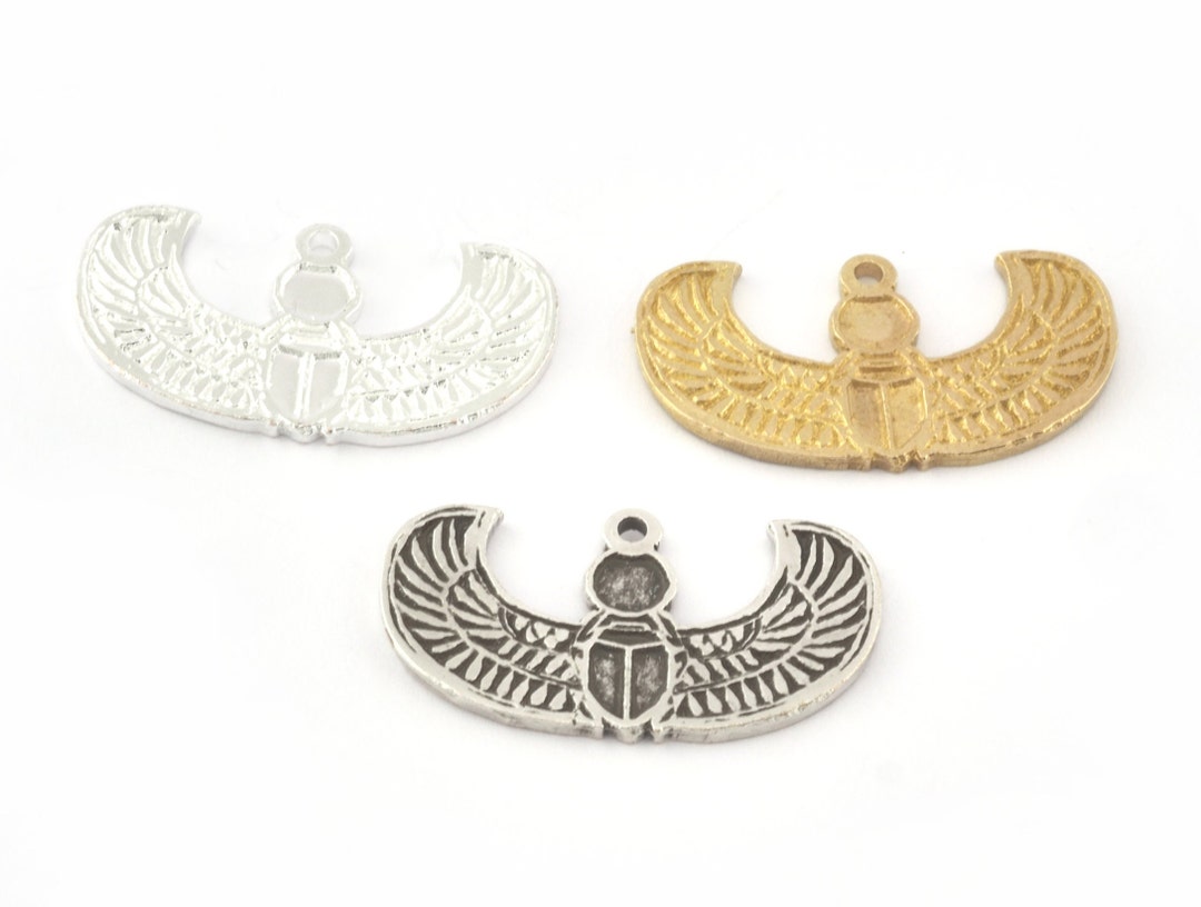 Ancient Egyptian Scarab Wing Charm, Raw Brass, Antique or Shiny Silver ...