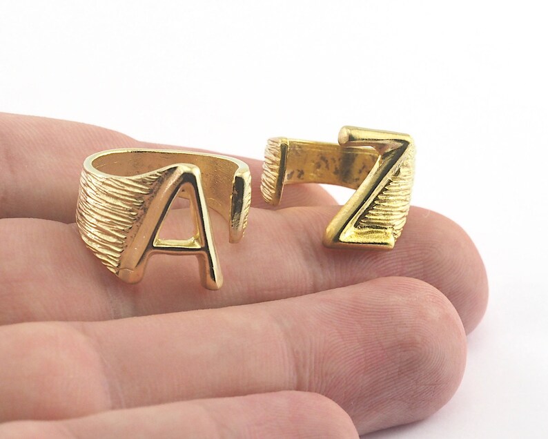 Letter Signet Ring Initial Adjustable Raw Brass Raf9 - Etsy