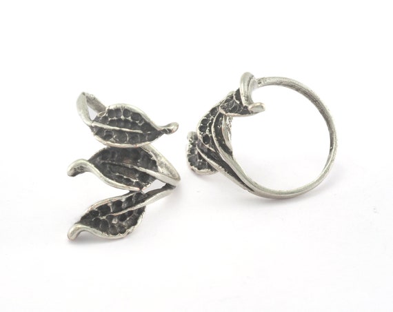 Leaves Ring Adjustable Blank Bezel Antique Silver Plated Brass | Etsy
