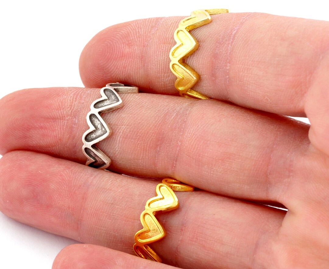 Heart Love Band Ring Embossment Adjustable Ring Raw Brass , Antique ...