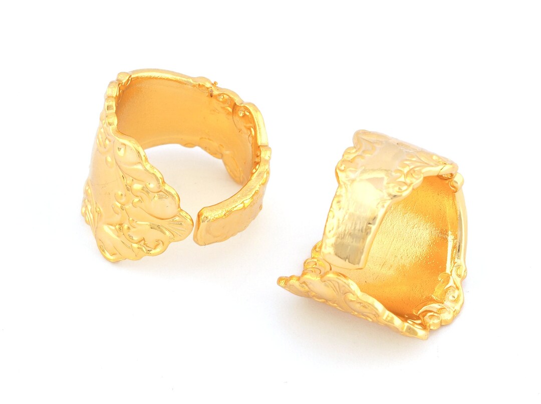 Gold Plated Brass Spoon Ring, Flower Pattern, Adjustable Band -3901 ...