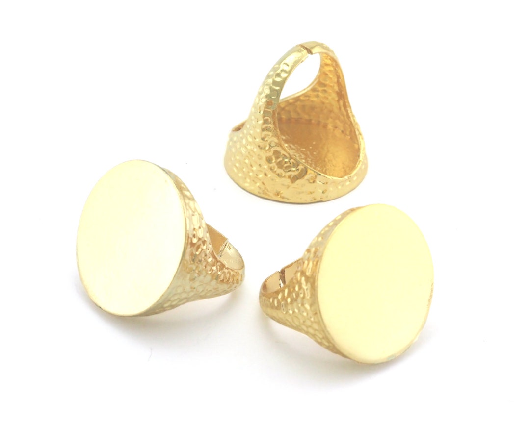 Hammered Gold Plated Brass Signet Ring Blank – Adjustable Setting -4408 ...