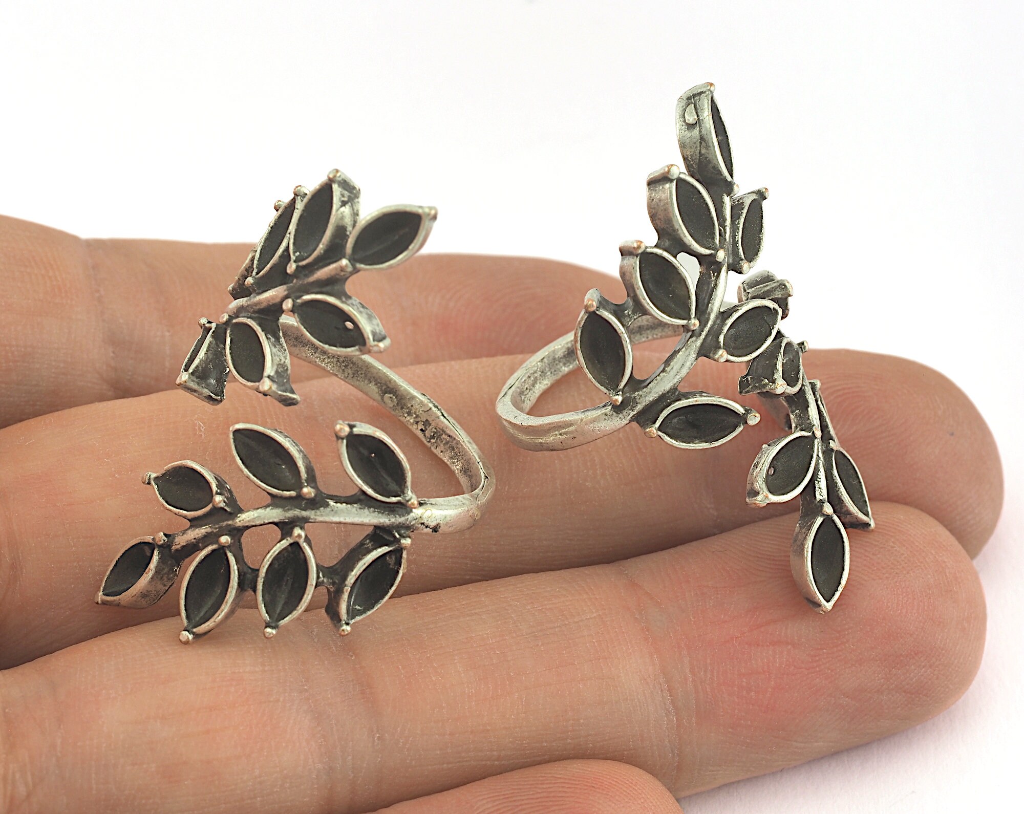 Leaves Ring Adjustable Ring Bezel Antique Silver Plated Brass - Etsy