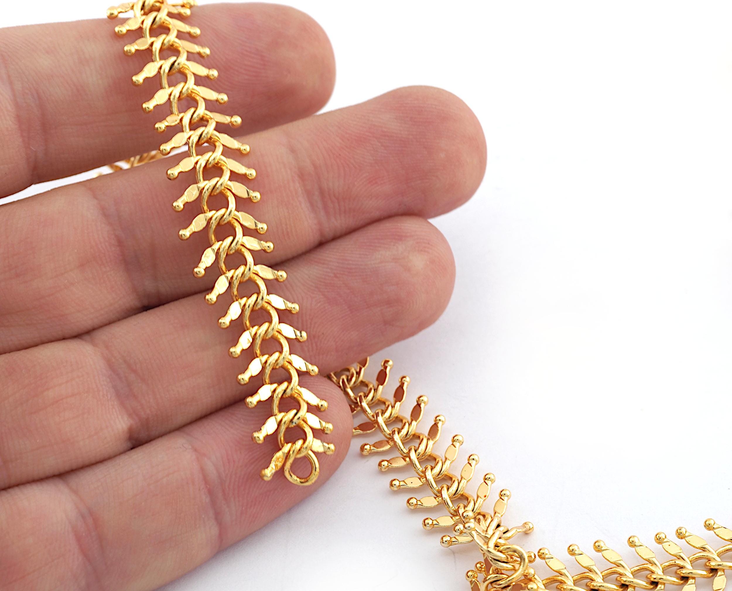 Fish Bone, Centipede Gold Plated Brass Chain 1 Mt 3,3 Feet Width 12mm 0 ...