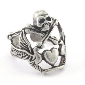Skull Heart Adjustable Ring Antique Silver Plated Brass (19mm 9US Inner ...